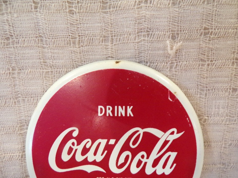 Old COCA-COLA SODA Drink Convex Metal Advertising License Plate Topper ...