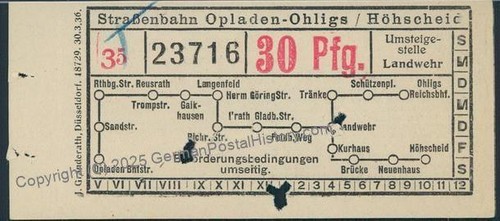 Germany Opladen Hoehscheid Map Railway Railroad Train Ticket ...