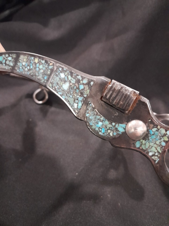 Handmade Bit Turquoise Inlay Silver Buttons Nevada Cheek | eBay