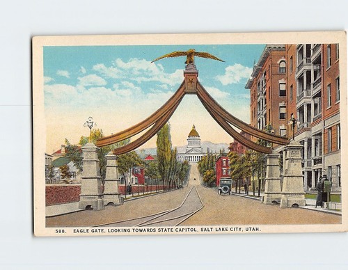 Postcard Eagle Gate Looking Towards State Capitol Salt Lake City Utah ...