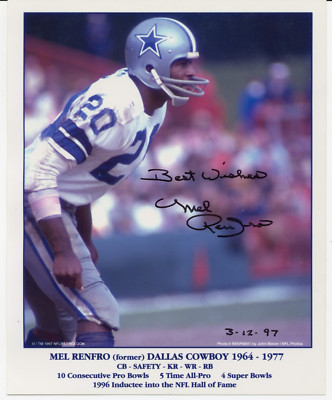 -Mel Renfro- Signed/Autograph/Auto 8x10 Vintage Team Issue Football ...