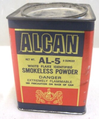 Vintage ALCAN Company Inc. AL-5 Smokeless Shotgun Powder Tin Container ...
