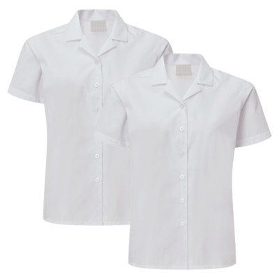 Girls Revere Blouse Short Sleeve Open Neck School Uniform White Pack of ...