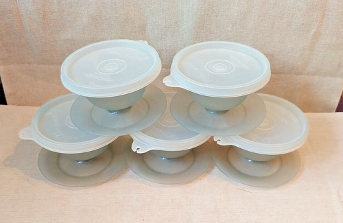 Vintage Lot of 5 Tupperware Sundae Cups Lids 754-27 Gray Parfait ...