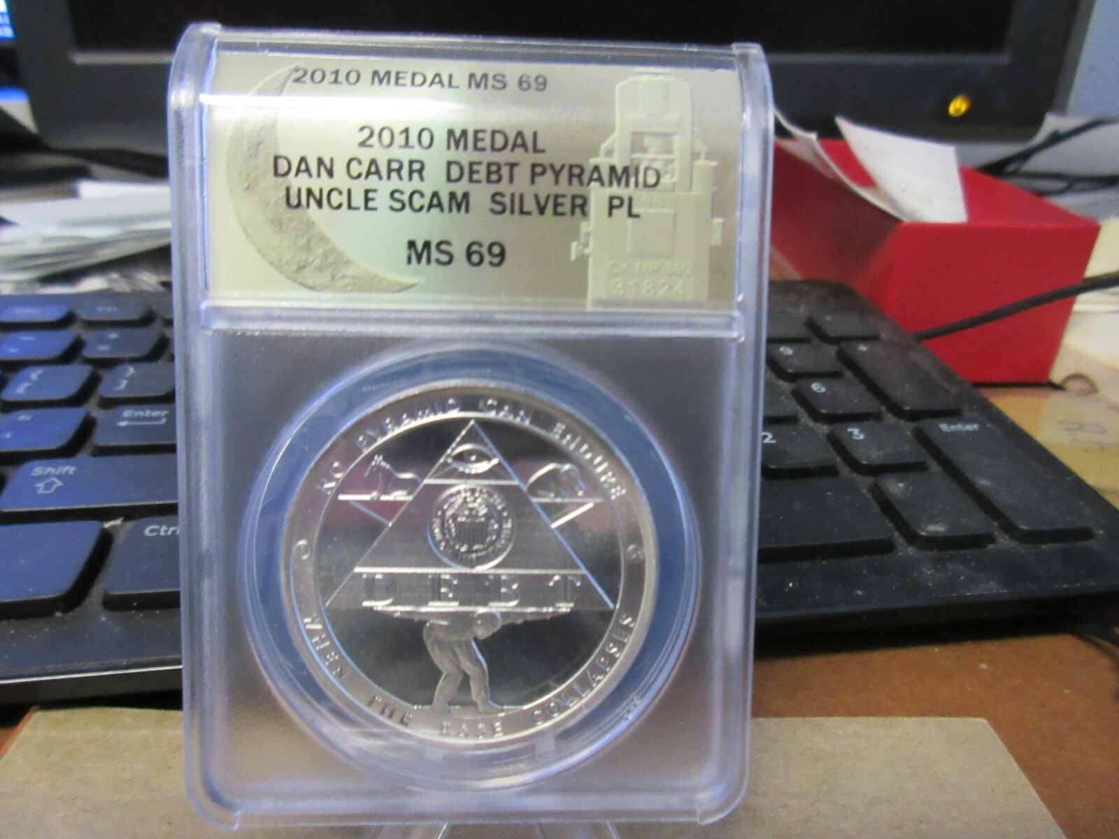 2010 Debt Pyramid / Uncle Scam HT Token by Daniel Carr Silver ANACS MS ...