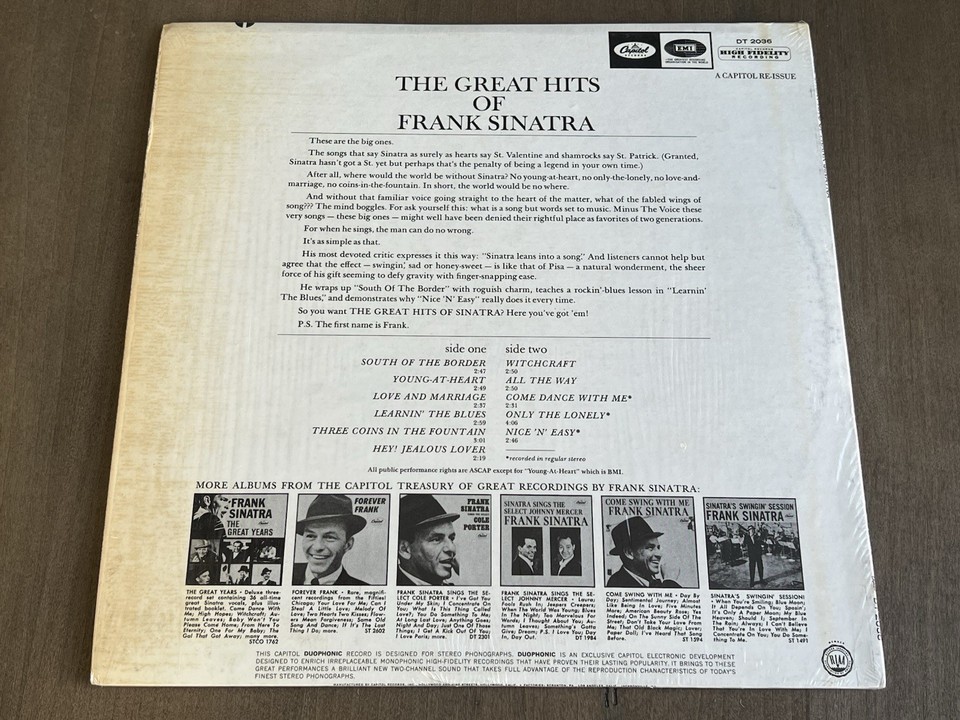 The Great Hits Of Frank Sinatra Capitol Reissue DT-2036 EX/EX w/Shrink ...