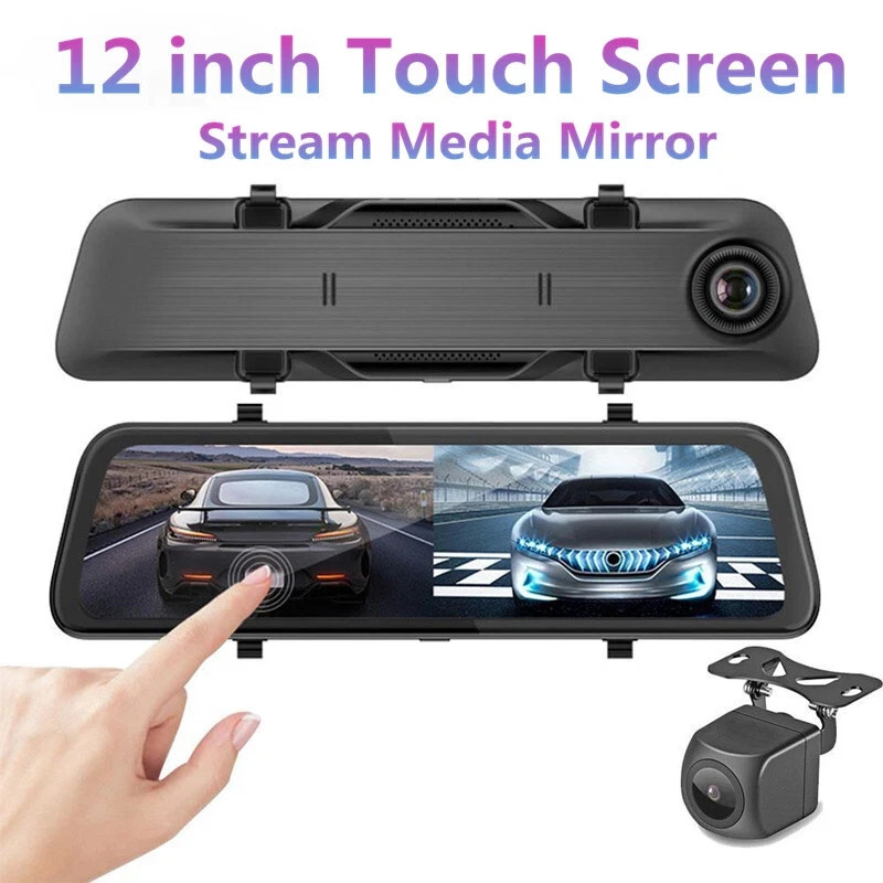 12” 4K Rear View Mirror Camera Front & Rear Stream Media Record Mirror ...