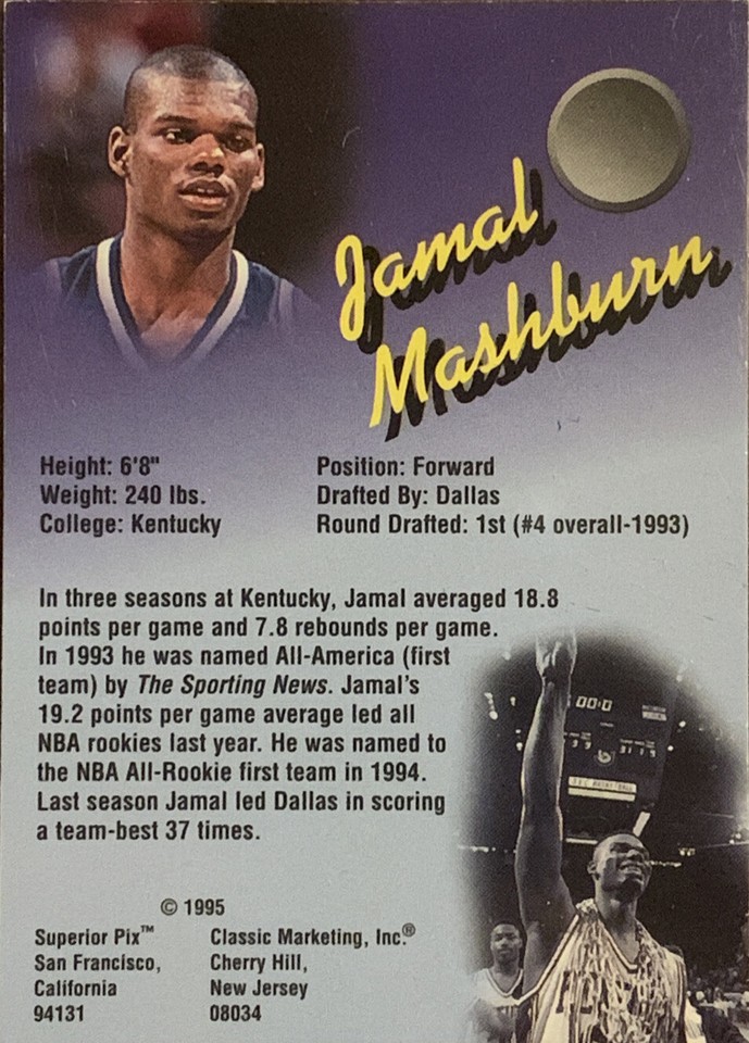 Jamal Mashburn Kentucky Basketball Classic Pix Autograph Rookie Card ...