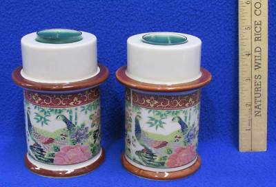 Colonial Candle Cape Cod Candle Holder Peacocks Oriental Design Ceramic ...