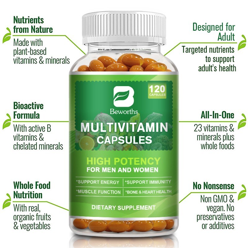 120 Capsules Multivitamin & Multimineral Capsules for Men Women Daily ...