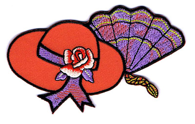 Red Hat Fashion Crafts - Red Hat W/Rose & Fan Embroidered Iron On Patch ...