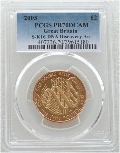2003 Royal Mint DNA Double Helix £2 Two Pound Gold Proof Coin PCGS PR70 ...
