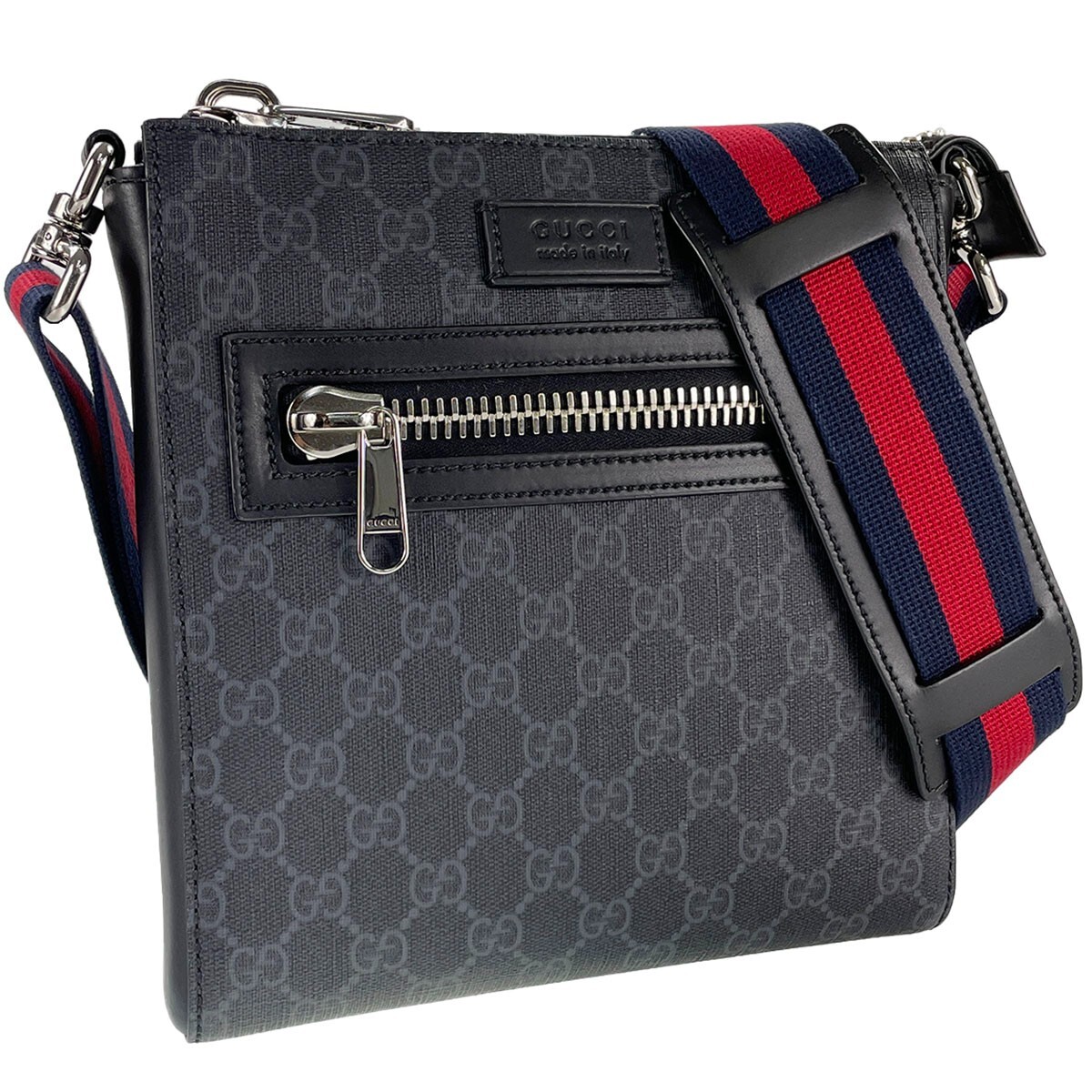 GUCCI GG supreme PVC Leather Canvas Fabric Black Gray Cross body bag ...