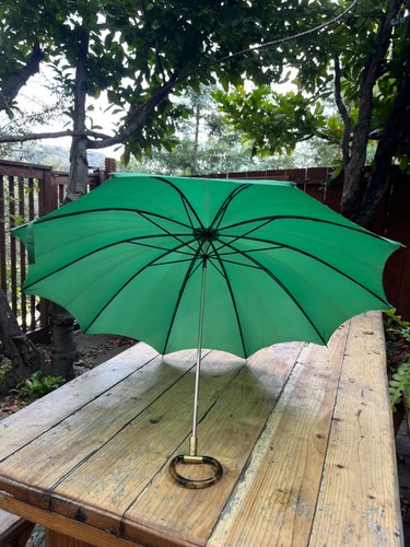 Vintage MCM Green 1960's Nylon Umbrella w/ Lucite Tortoise Shell Handle ...
