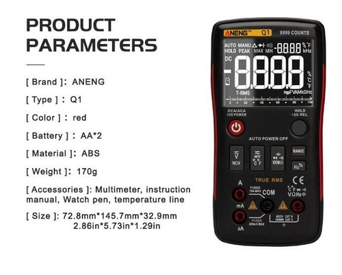True-RMS Digital Multimeter 9999 Counts AC/DC Voltage Current Ohm ...