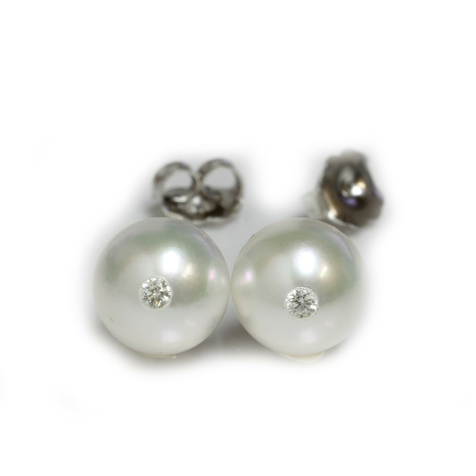 Embedded Diamond Akoya Pearl Stud Earrings 14kt White Gold 7 - 7.5 MM ...