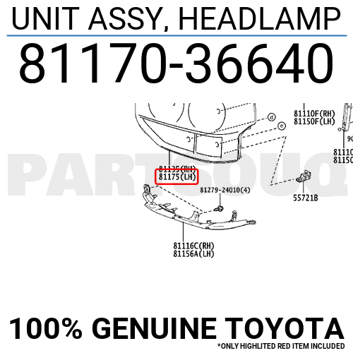 8117036640 Genuine Toyota UNIT ASSY, HEADLAMP 81170-36640 | eBay