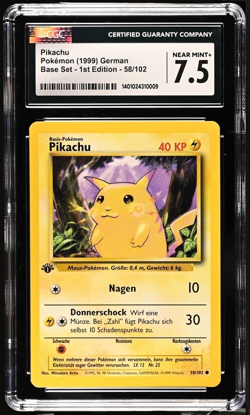 1999 Pokémon Base Set - 1st edition Pikachu (German) - 58/102 CGC 7.5 ...