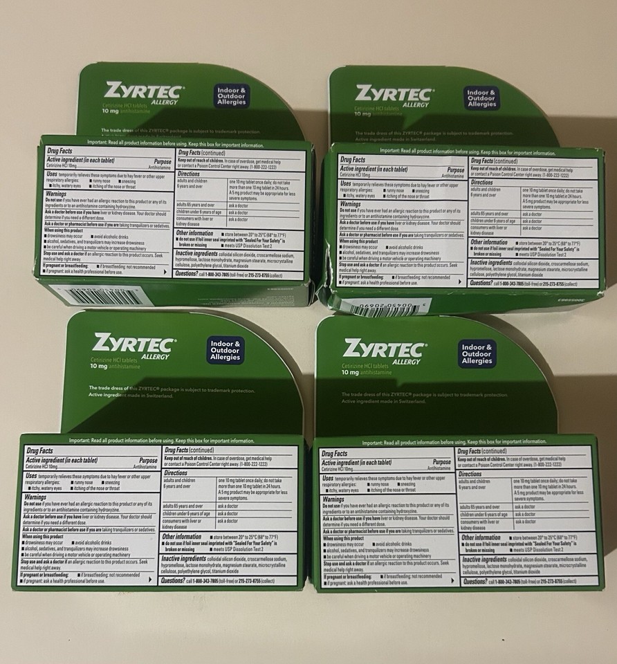 Zyrtec Allergy Treatment Tablets 90 X 4 = 360 Tabs Count Total 4-Pack ...