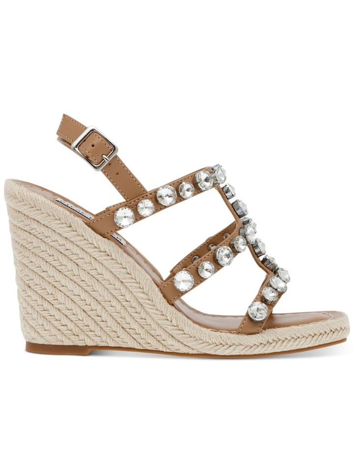 STEVE MADDEN Womens Beige Gem Upright Square Toe Wedge Espadrille Shoes ...