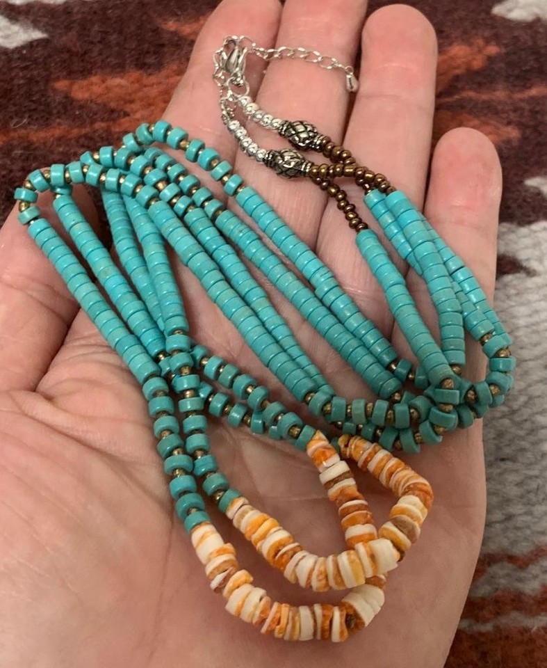 Multistrands spiny oyster shell/reconstitute) turquoise necklace/(t317c-w1) | eBay