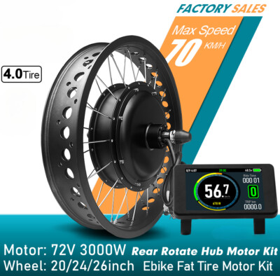 72V 3000W E-bike Snow Fat Bike 20 24 26Inch Brushless Rear Hub Motor ...