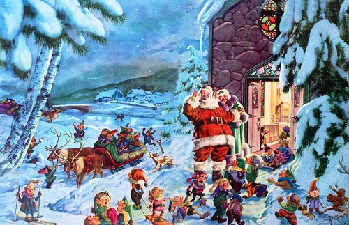 Santa and Mrs and Elves Outdoor Fun Northpole by George Hinke | eBay