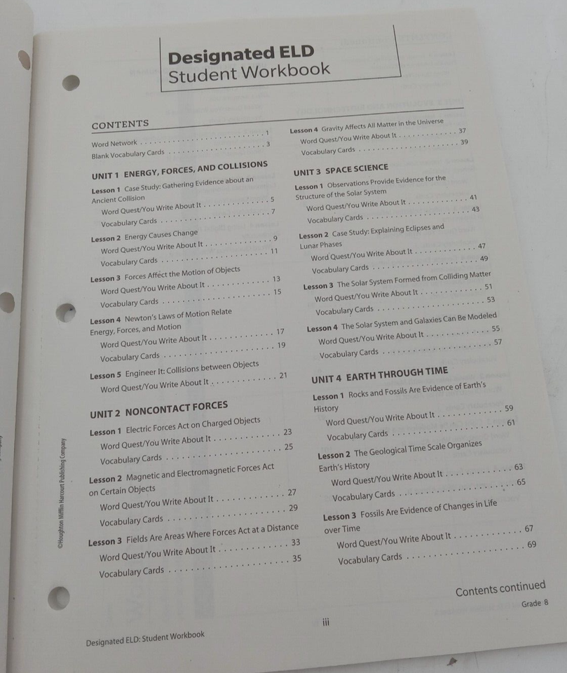 HMH California Science Dimensions Designated ELD Student Workbook Grade ...