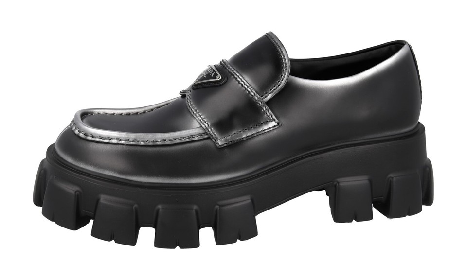 PRADA CHOCOLATE MONOLITH LOAFER SHOES 2DE129 BLACKLEATHER NEW US 8.5 EU ...