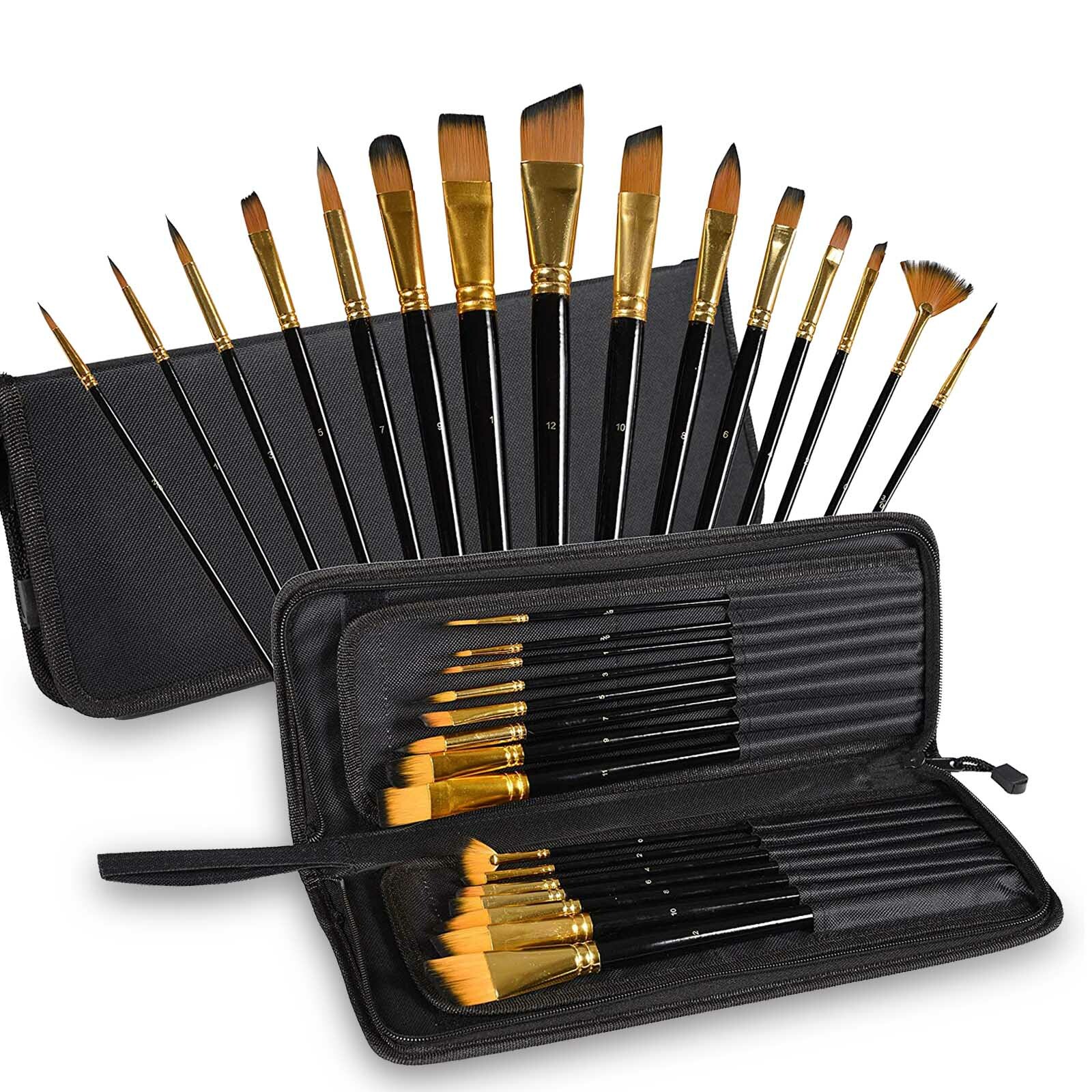 Strong Adsorption&Even Coloring, Artist Paintbrush Set 15Pcs Brushes ...