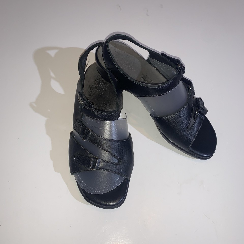 SAS Sandals Womens Size 10 WW Black Leather Slingback Wedge Tripad ...