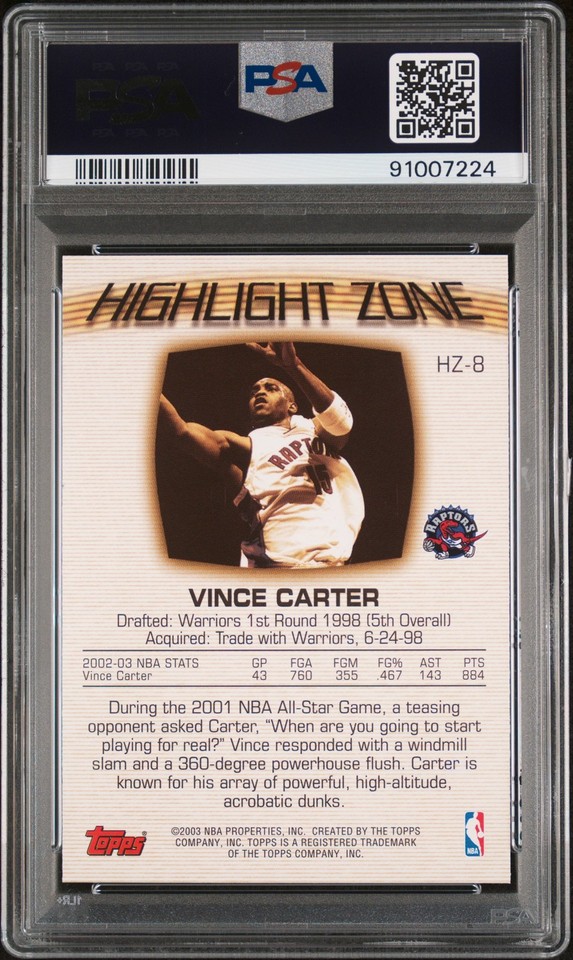Vince Carter 2003 Topps Basketball Highlight Zone #HZ-8 Toronto Raptors ...
