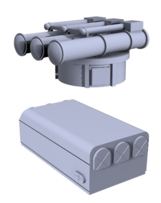 L'Arsenal Models 1/350 550mm TORPEDO TUBE WITH CASE (4) 3D Printed Set ...