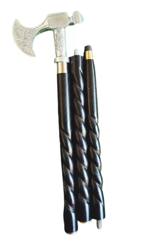 Cold Axe Head Walking Stick 38" Hiking Trekking Tactical Cane Spiral ...