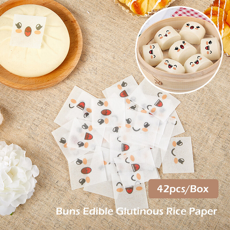 42Pcs Edible Glutinous Rice Paper Steamed Buns Cartoon Stickers Baking ...