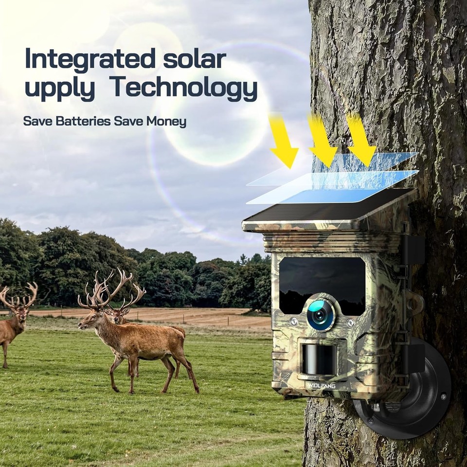WOLFANG Wildlife Camera WiFi Bluetooth 68MP 4K30fps Solar Trail Camera ...