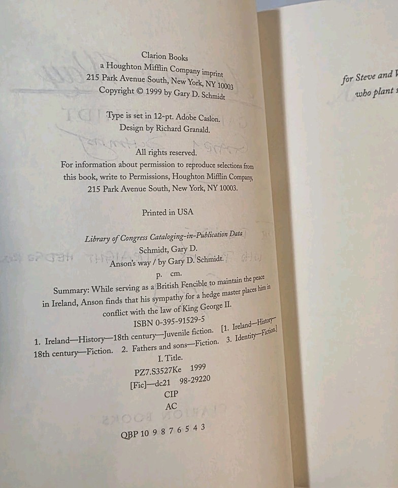 Signed Anson’s Way Gary D. Schmidt 1999 Hardcover Dust Jacket Like New ...