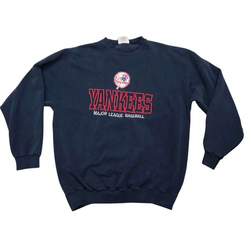 VTG 90s MLB New York Yankees Crew Neck Sweatshirt Embroidered Sz L Logo ...