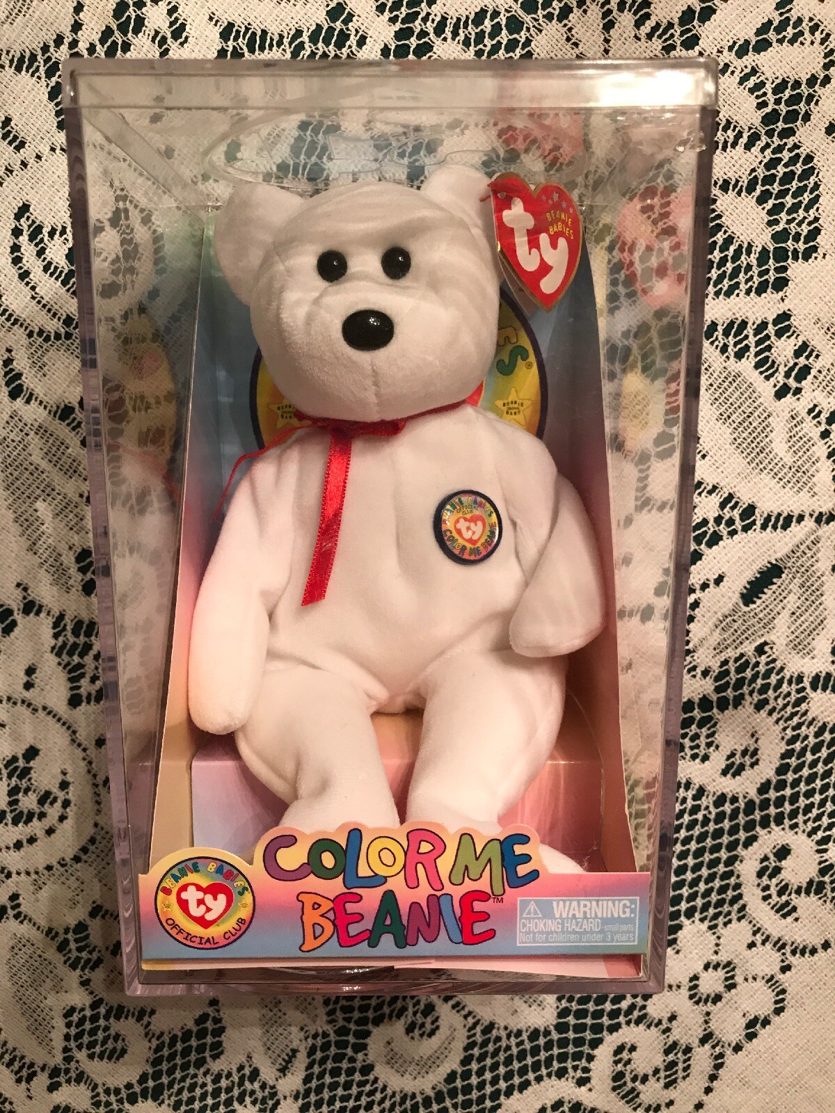 New Color Me Beanie Teddy Bear by Ty Kit in Clear Case 2002 Red Ribbon ...