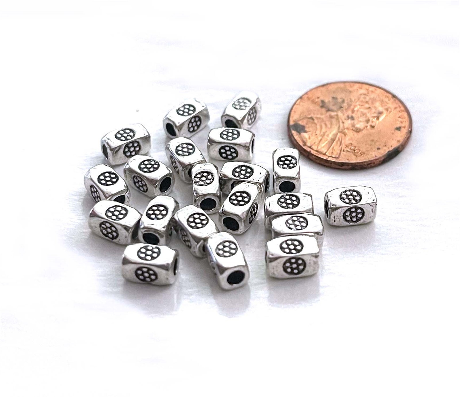 20 Antique Silver Pewter Imprint Tube Cuboid Beads 6x4mm | eBay