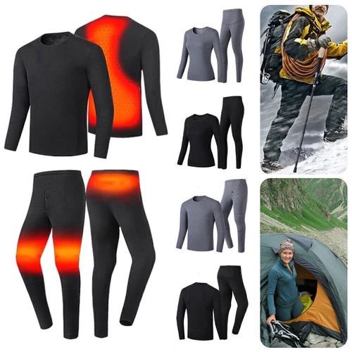 Men Women Electric Heating Underwear Suit Winter USB Heated Warm Tops ...