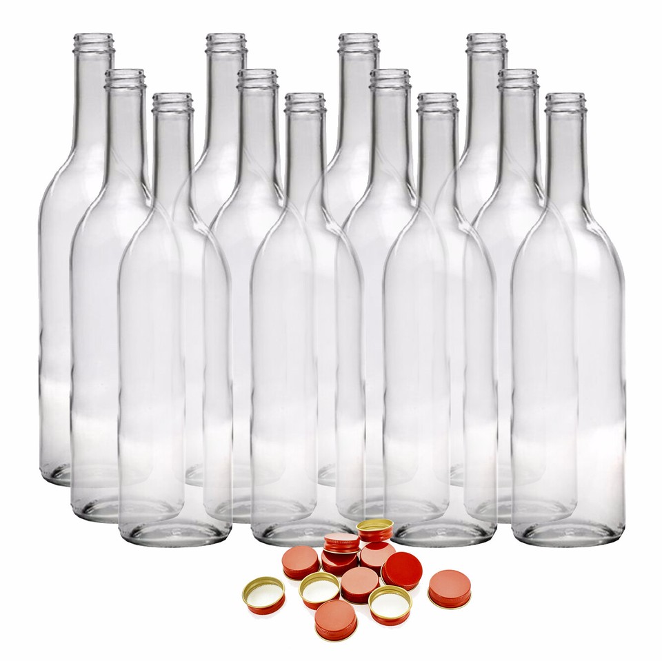 HOME BREW OHIO 750ml Clear Screw Cap Wine Bottles With 28mm Red Metal ...