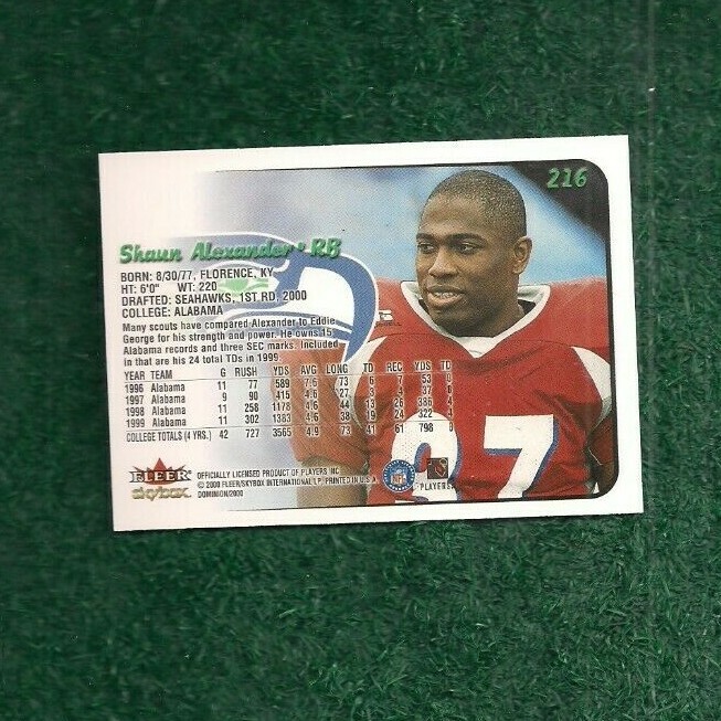 SHAUN ALEXANDER - 2000 SKYBOX DOMINION - ROOKIE CARD #216 - SEATTLE ...