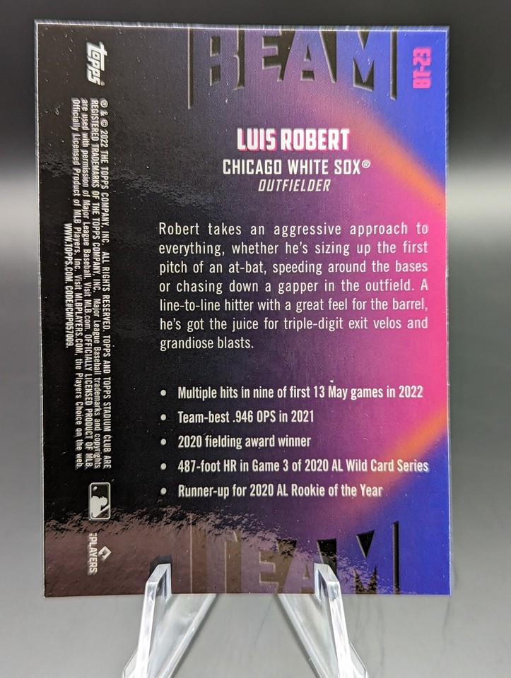 2022 Topps Stadium Club Chrome Luis Robert Beam Team #BT-23 White Sox ...