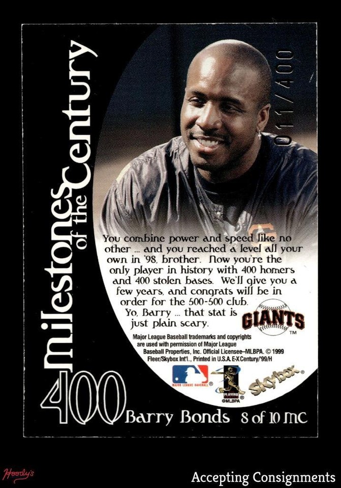 1999 E-X Century Milestones of the Century #8 Barry Bonds 011/400 ...