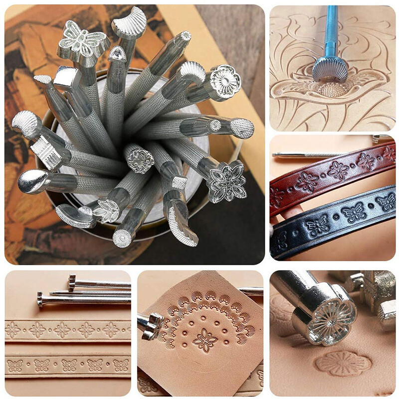20PCS Leather Stamping Tool Leather Carving Working Saddle Making Tools ...