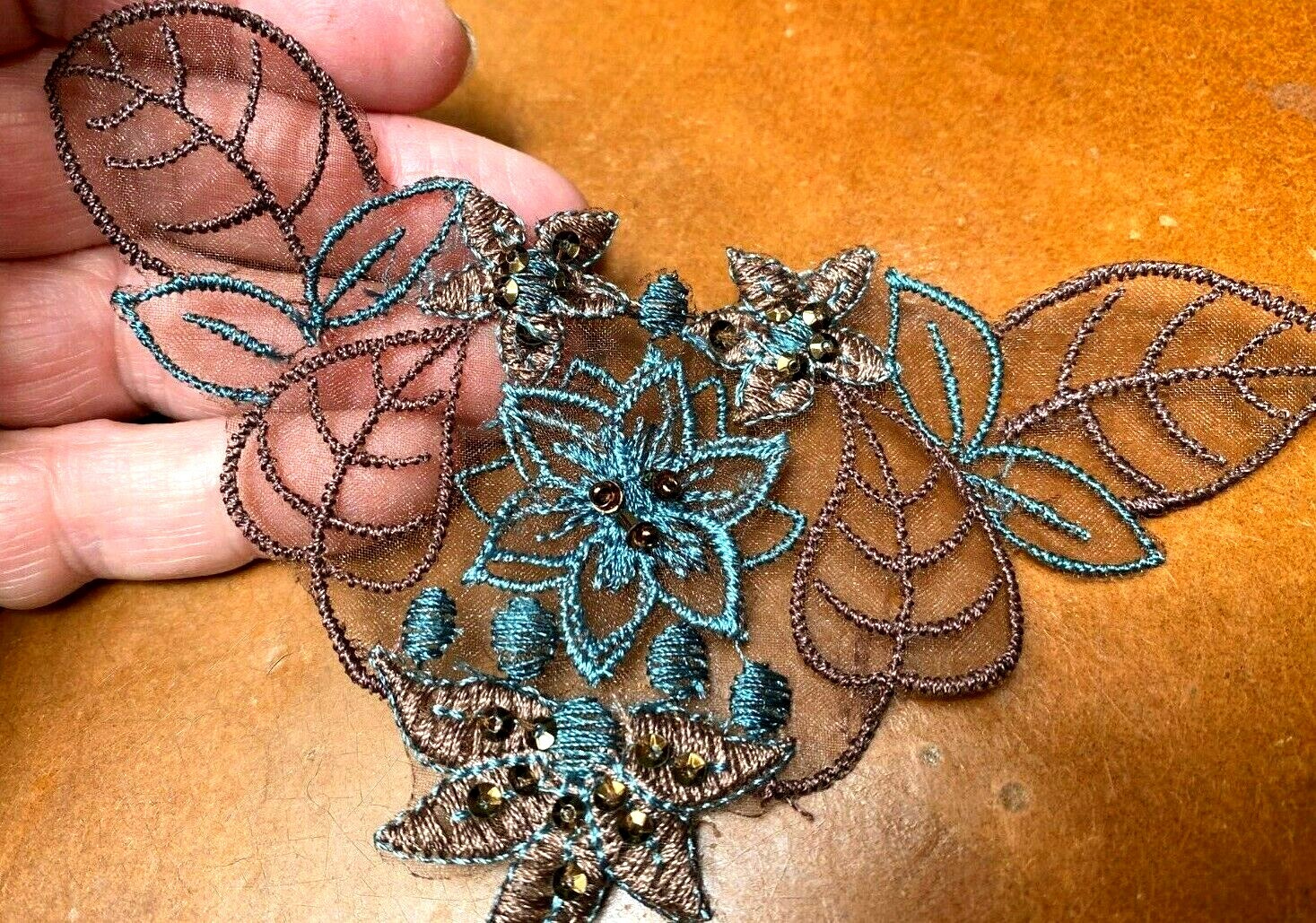 embroidered applique yoke flowers sequins beads 4x5.25" layered 1pc ...