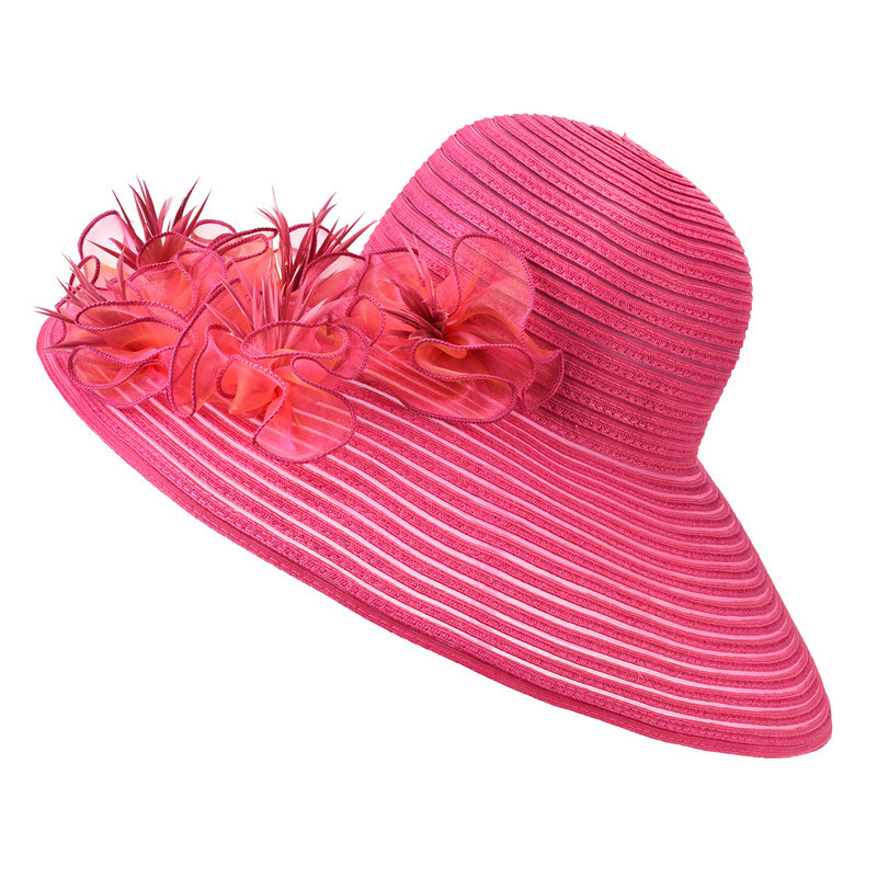 Womens Crin Paper Straw Floral Wide Brim Derby Church Wedding Sun Hat ...