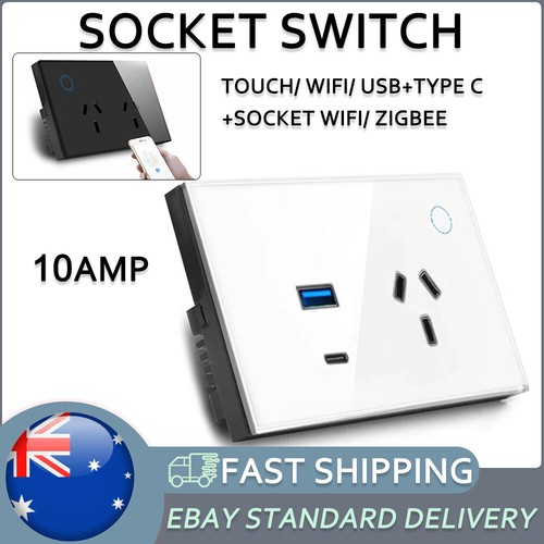Double Power Point Sockets WIFI GPO LED Glass Switch Wall Outleth 10AMP ...
