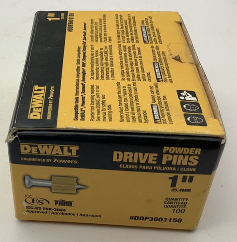DEWALT 1” Powder Drive Pins Qty 100 DDF3001150, ICC-ES ESR 2024, Zinc ...